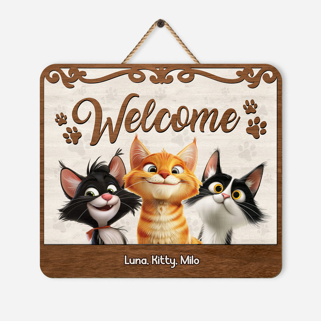 Personalised Wooden Welcome Signs for Cat Owners - Custom Chic UK