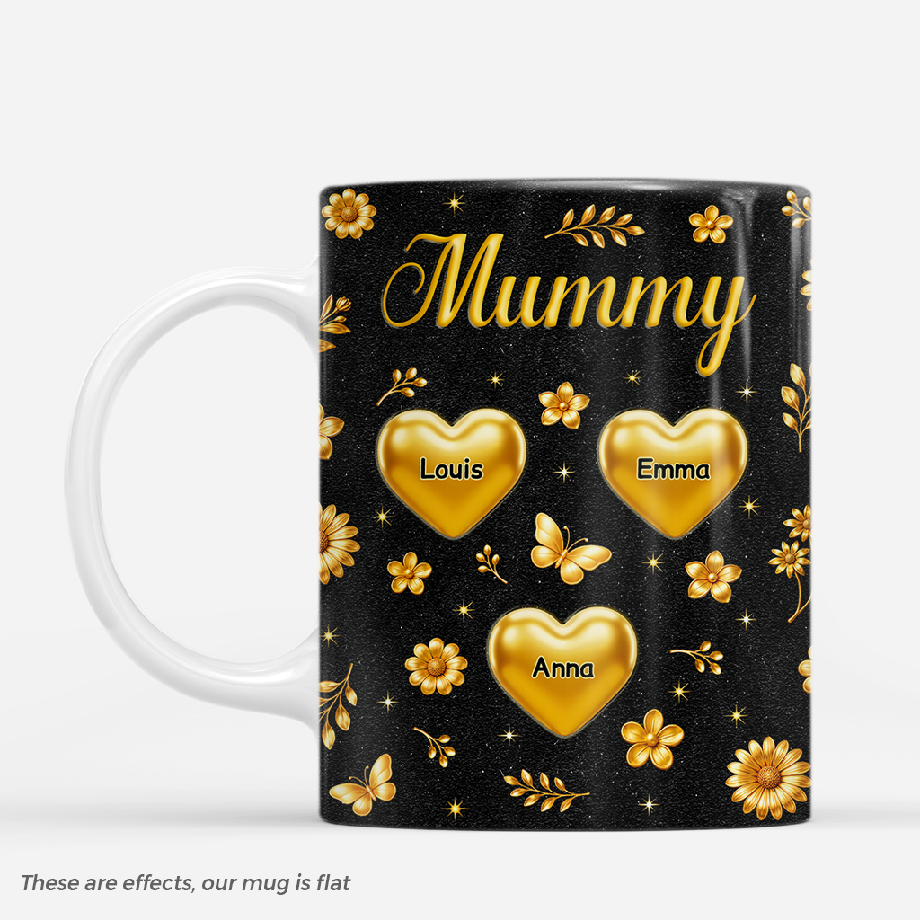 [3D Printing Effect] Personalised Gold Flower Mug with Names for Mum/G ...
