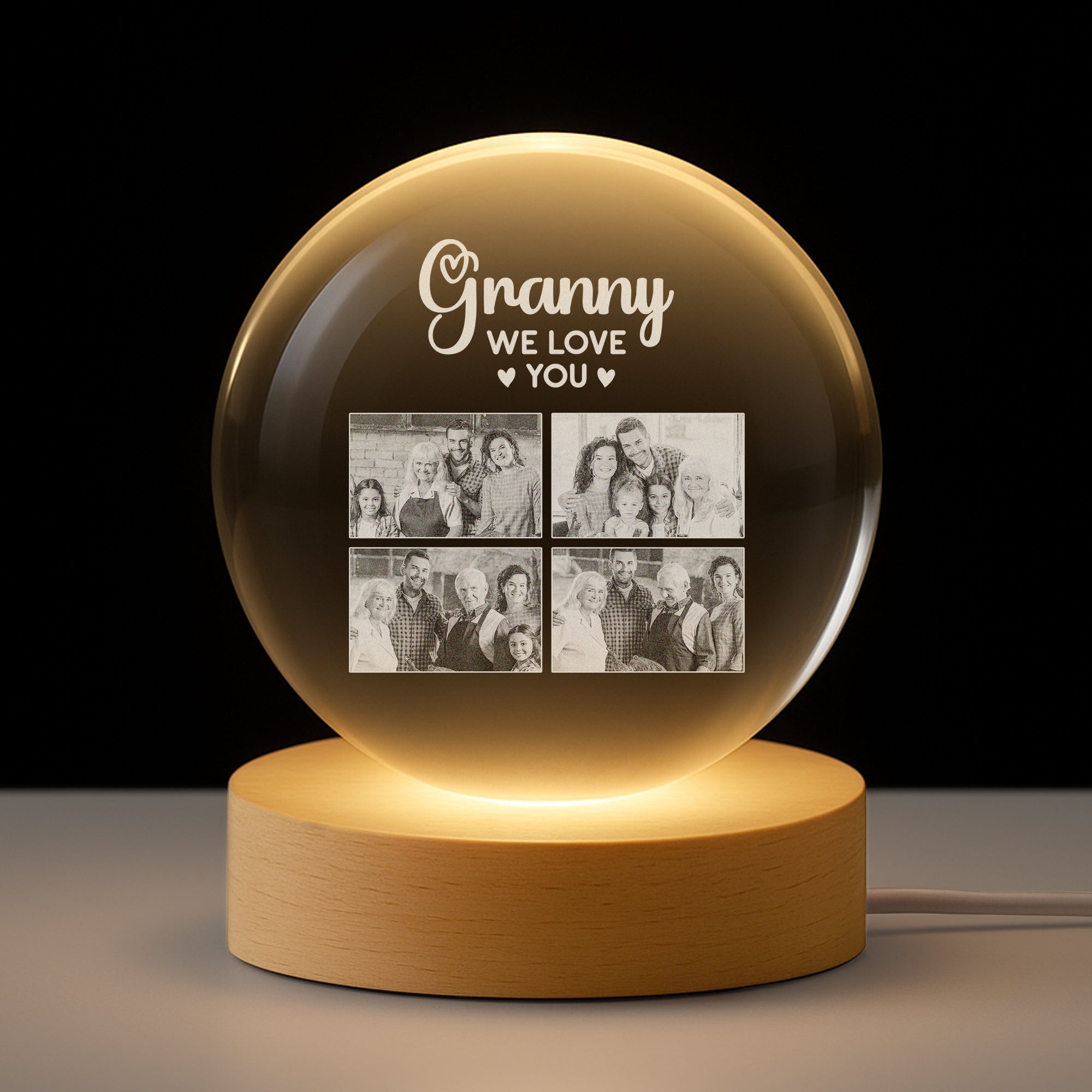Personalised Crystal Ball Lamp with Photos for Granny/Grandad - Custom ...